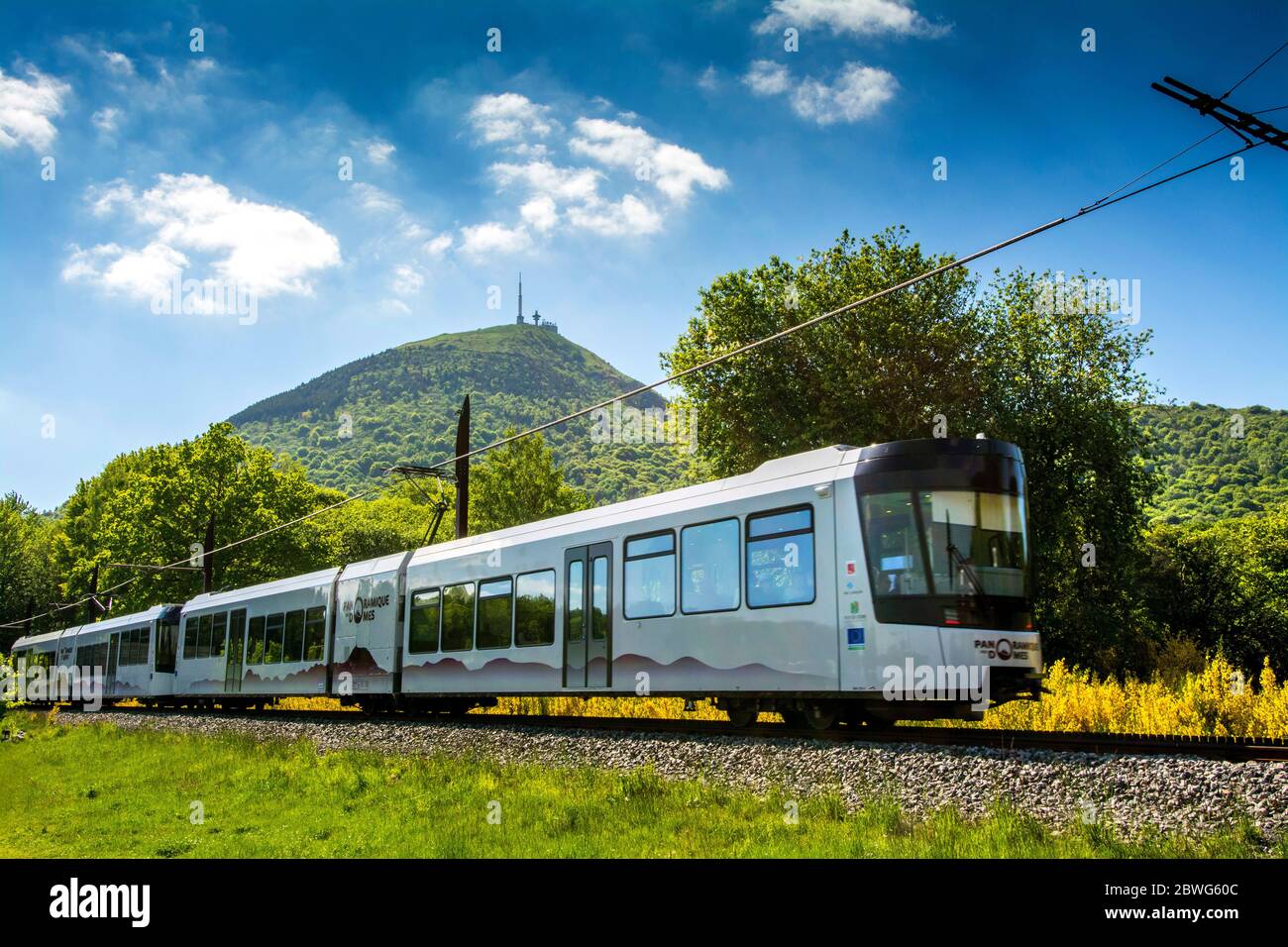 Panoramic train going to the top of the Puy de Dome volcano in the Park ...