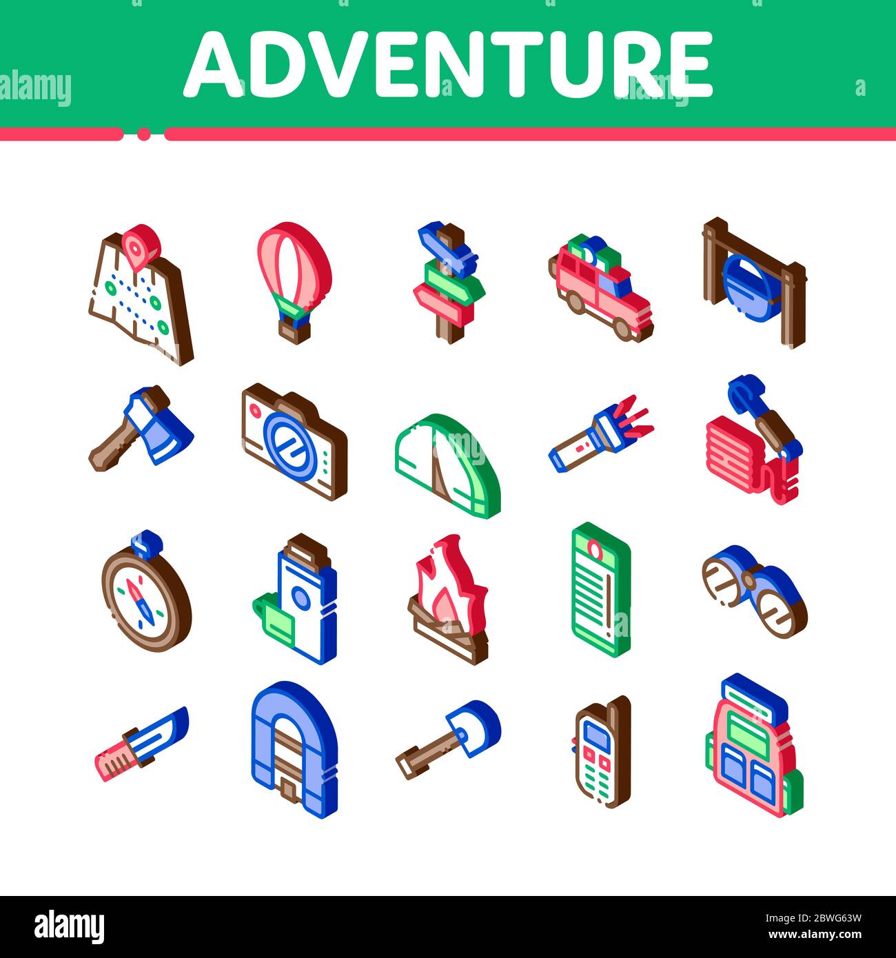 Adventure Isometric Elements Icons Set Vector Stock Vector Image & Art ...