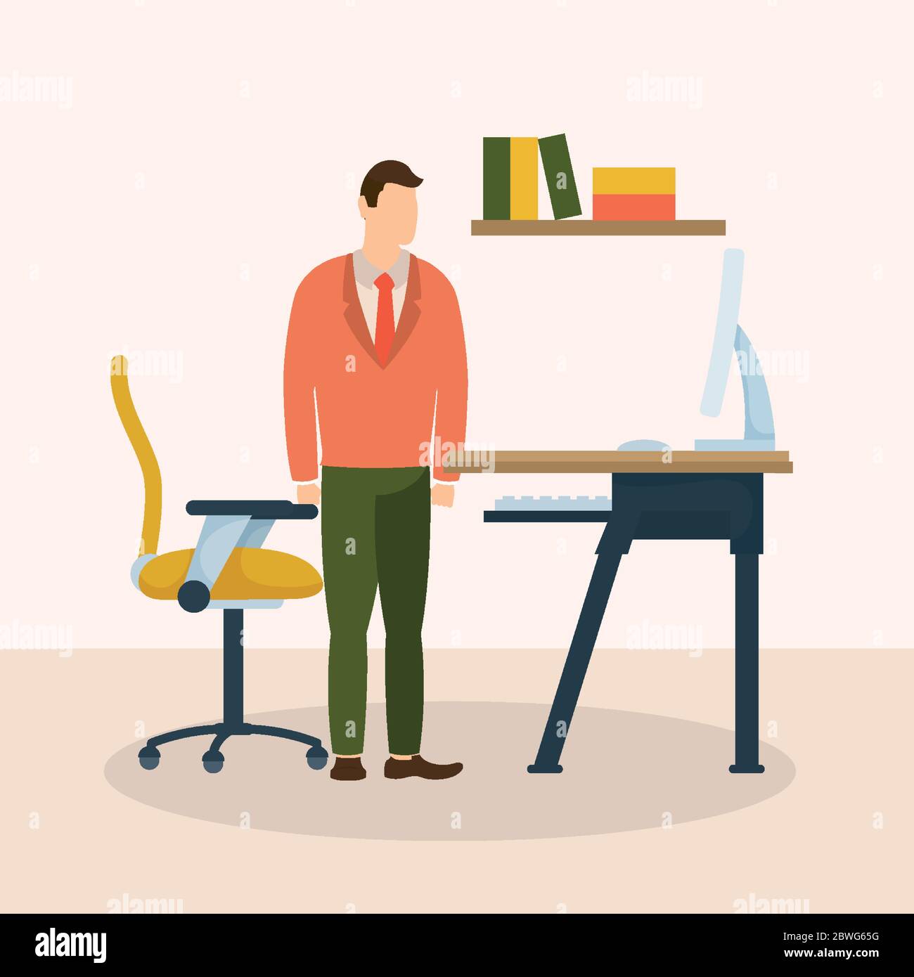 Businessman avatar with computer on desk vector design Stock Vector ...