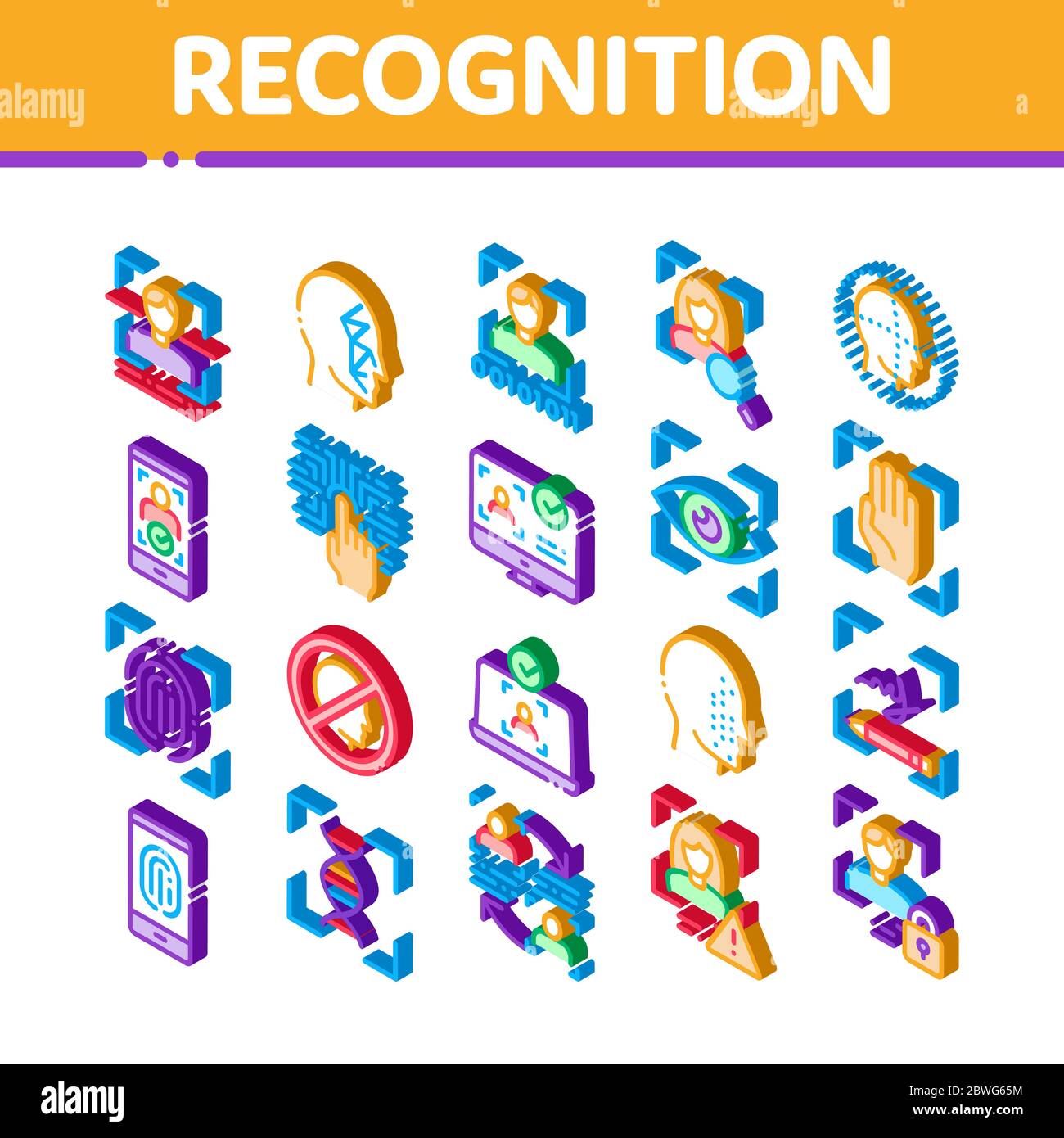 Recognition Isometric Elements Icons Set Vector Stock Vector Image ...