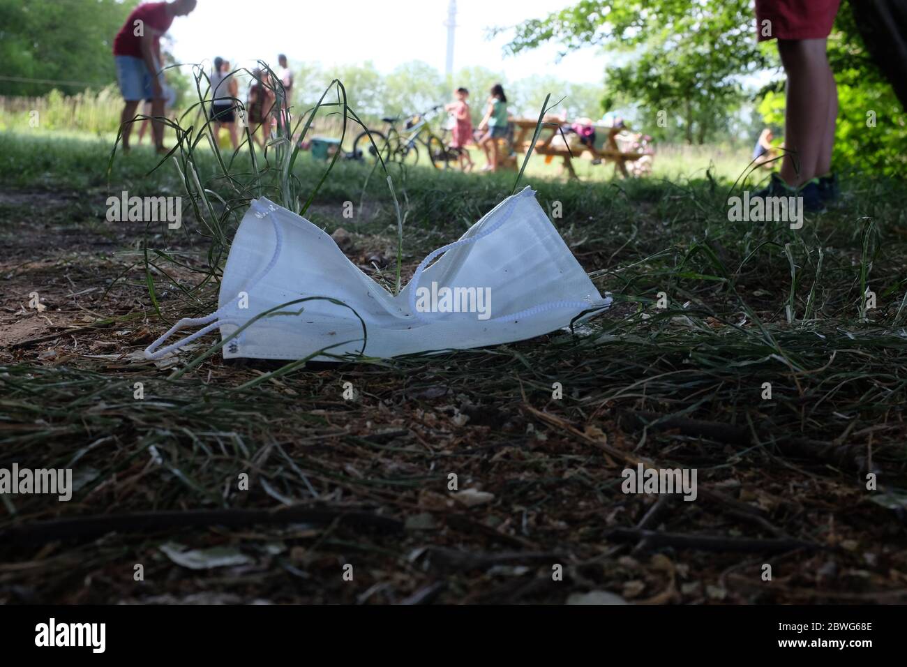 surgical mask thrown into nature Stock Photo - Alamy