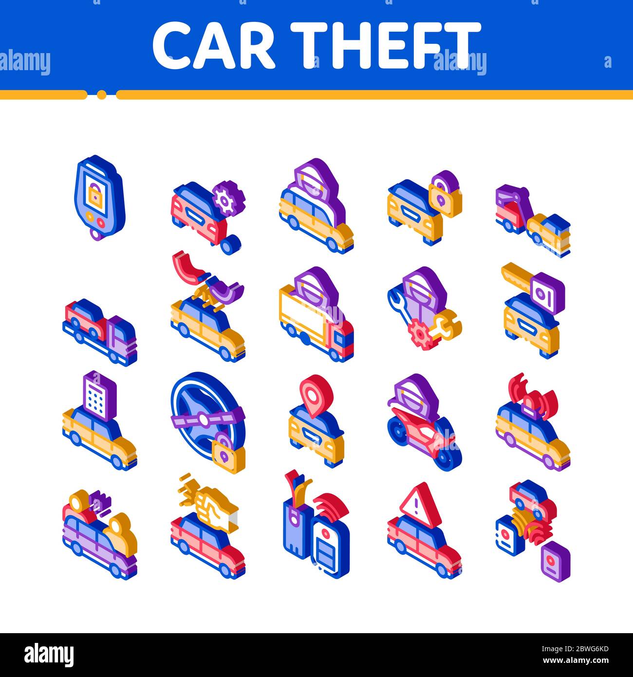 Car Theft Isometric Elements Icons Set Vector Stock Vector Image & Art ...