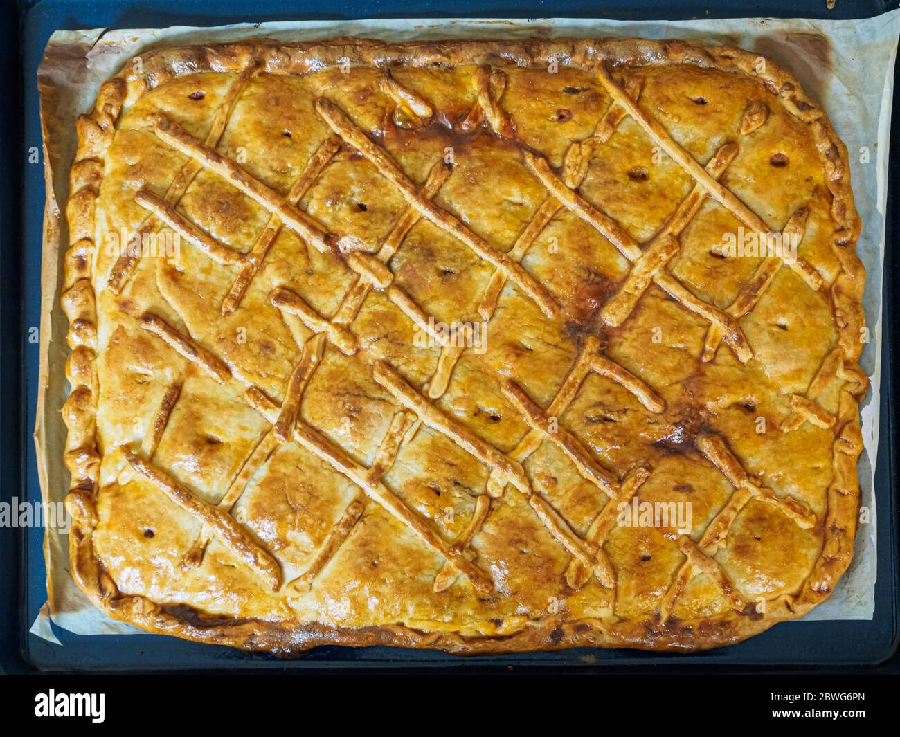 Galician pie stuffed with meat and tuna, typical spanish food Stock ...