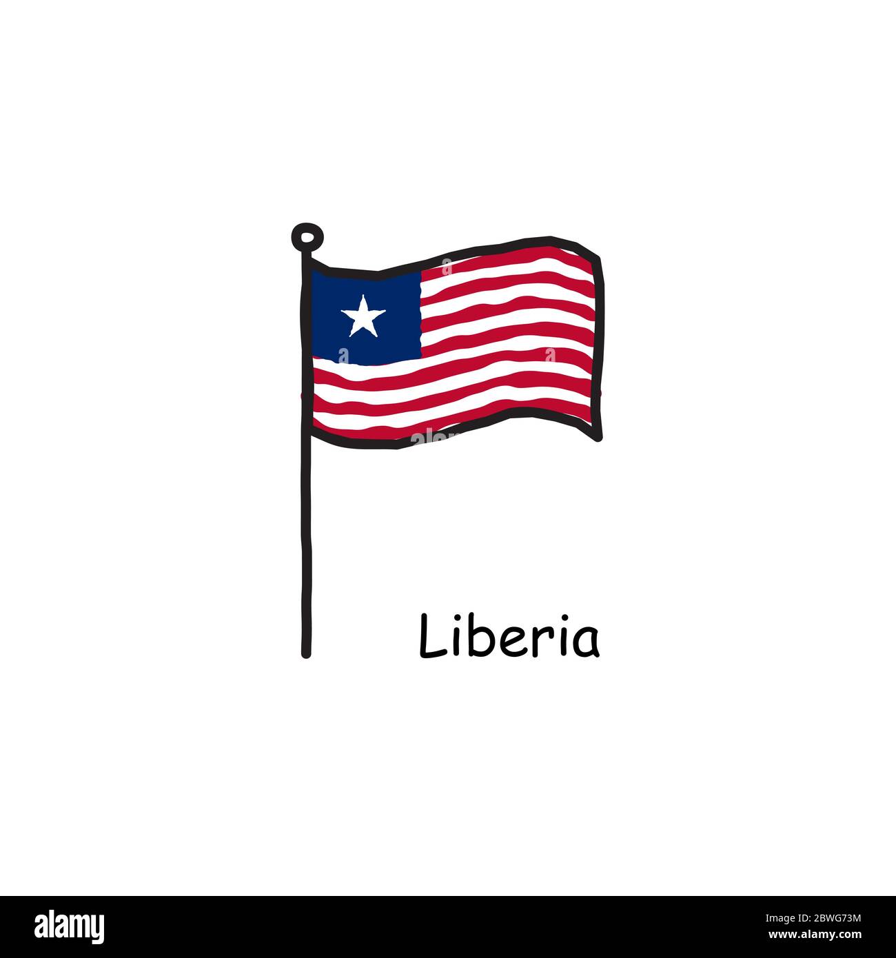 hand drawn sketchy Liberia flag on the flag pole. color flag . Stock ...