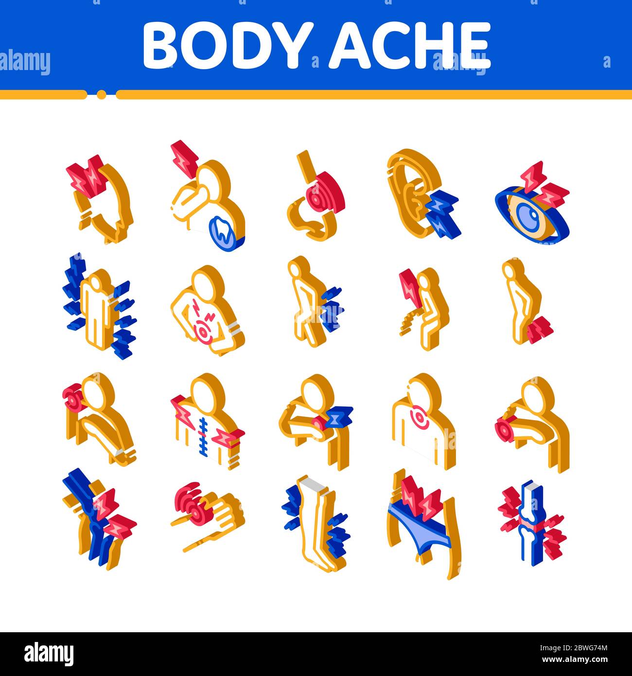 Body Ache Isometric Elements Icons Set Vector Stock Vector Image & Art ...