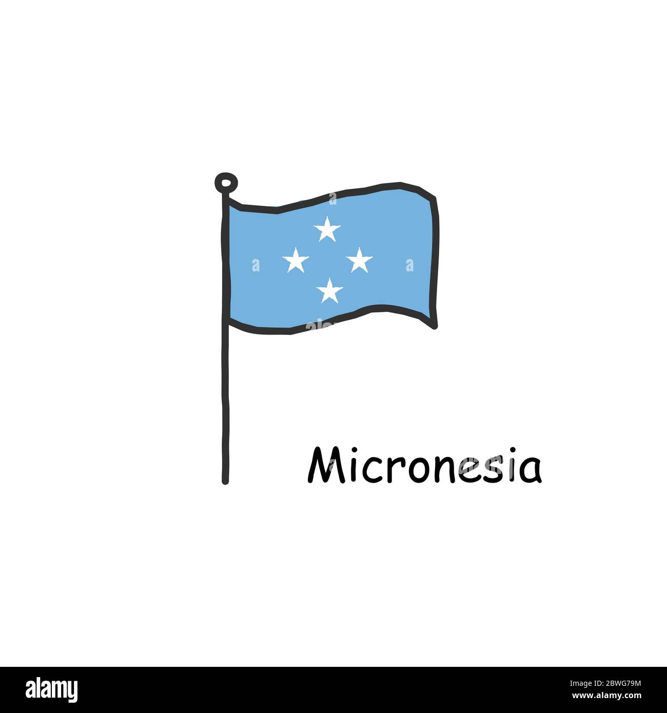 hand drawn sketchy Micronesia flag on the flag pole. Stock Vector ...