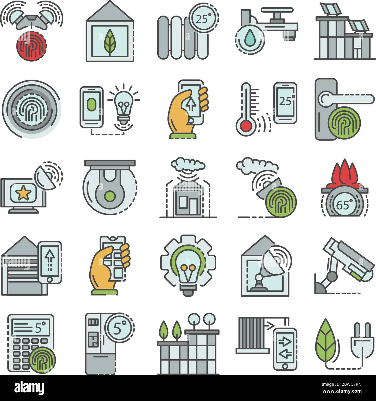 Intelligent building system icon set, outline style Stock Vector Image ...