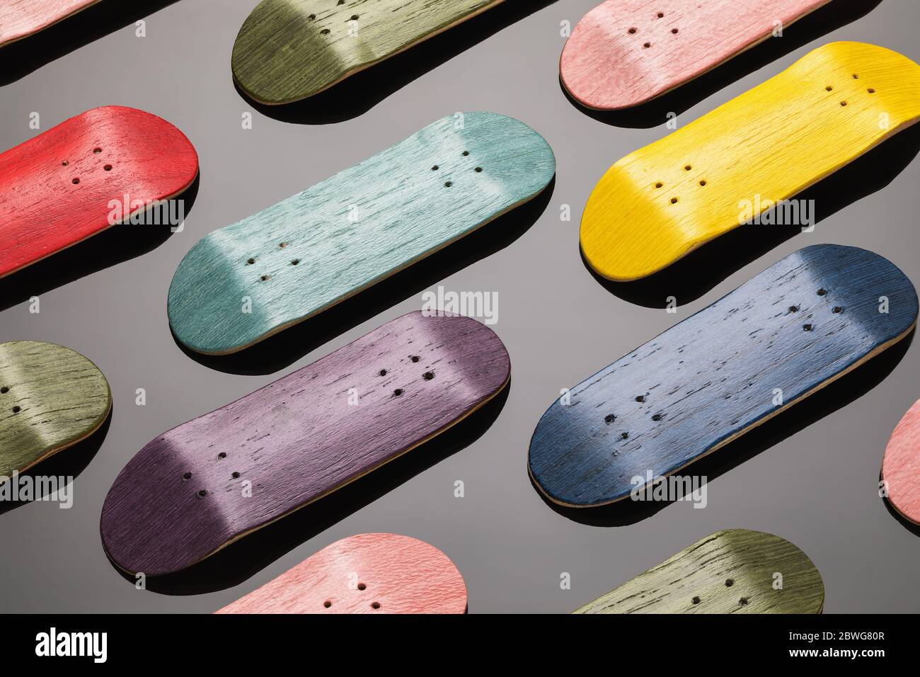 Multi-colored wooden boards for fingerboards Stock Photo - Alamy