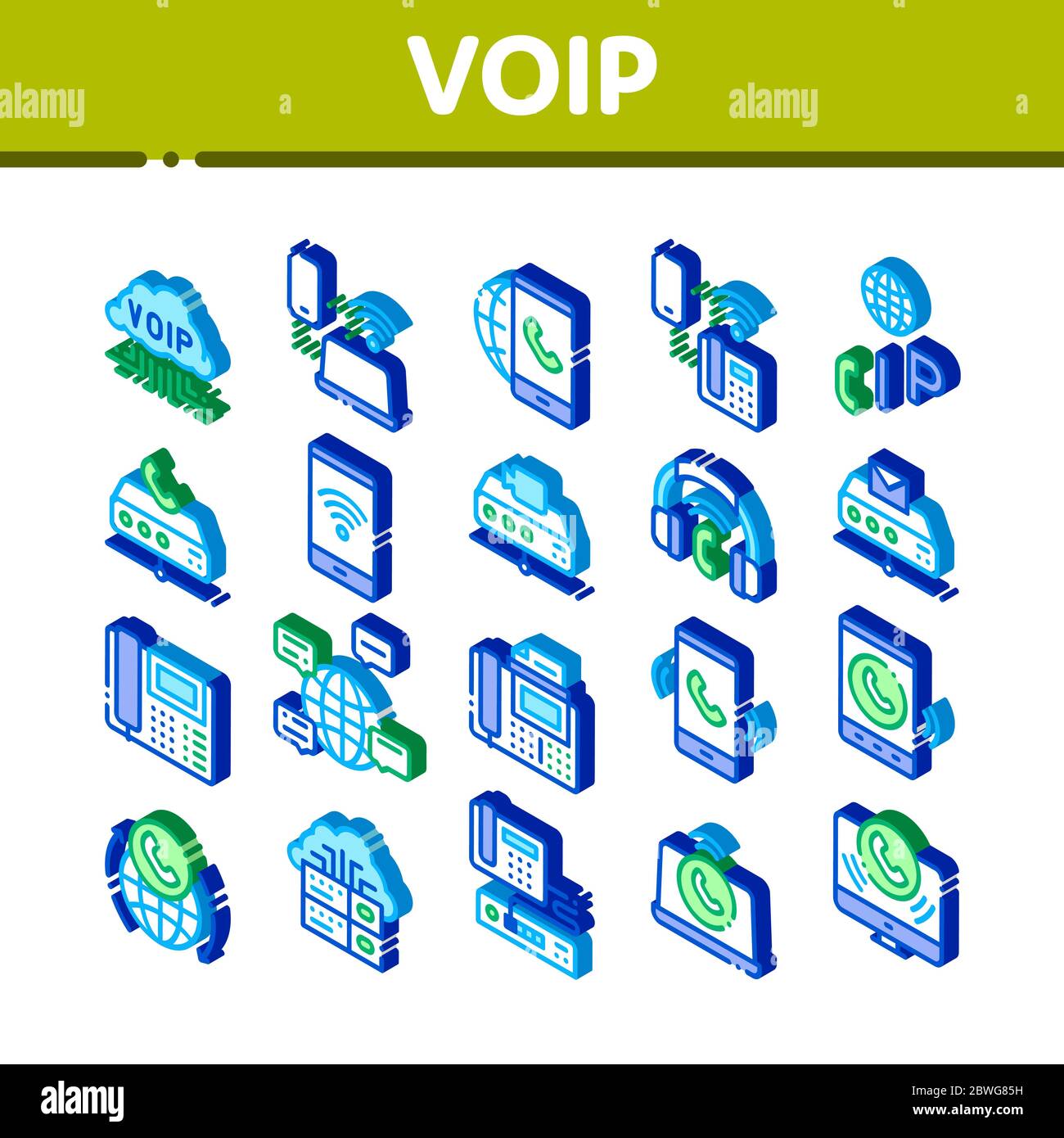 Voip Calling System Isometric Icons Set Vector Stock Vector Image & Art ...