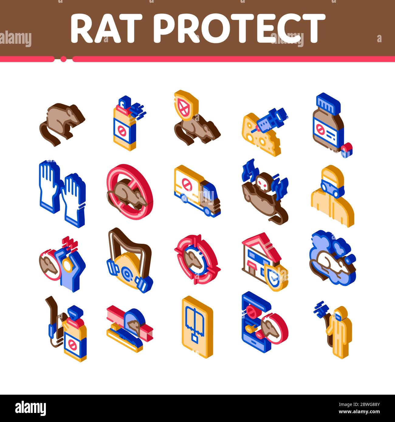 Rat Protect Isometric Elements Icons Set Vector Stock Vector Image ...
