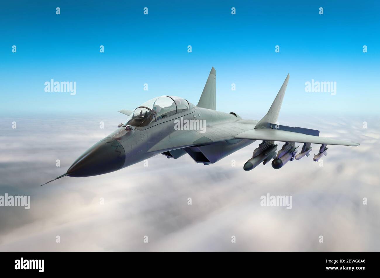 Military fighter aircraft at high speed, flying high in the sky Stock ...