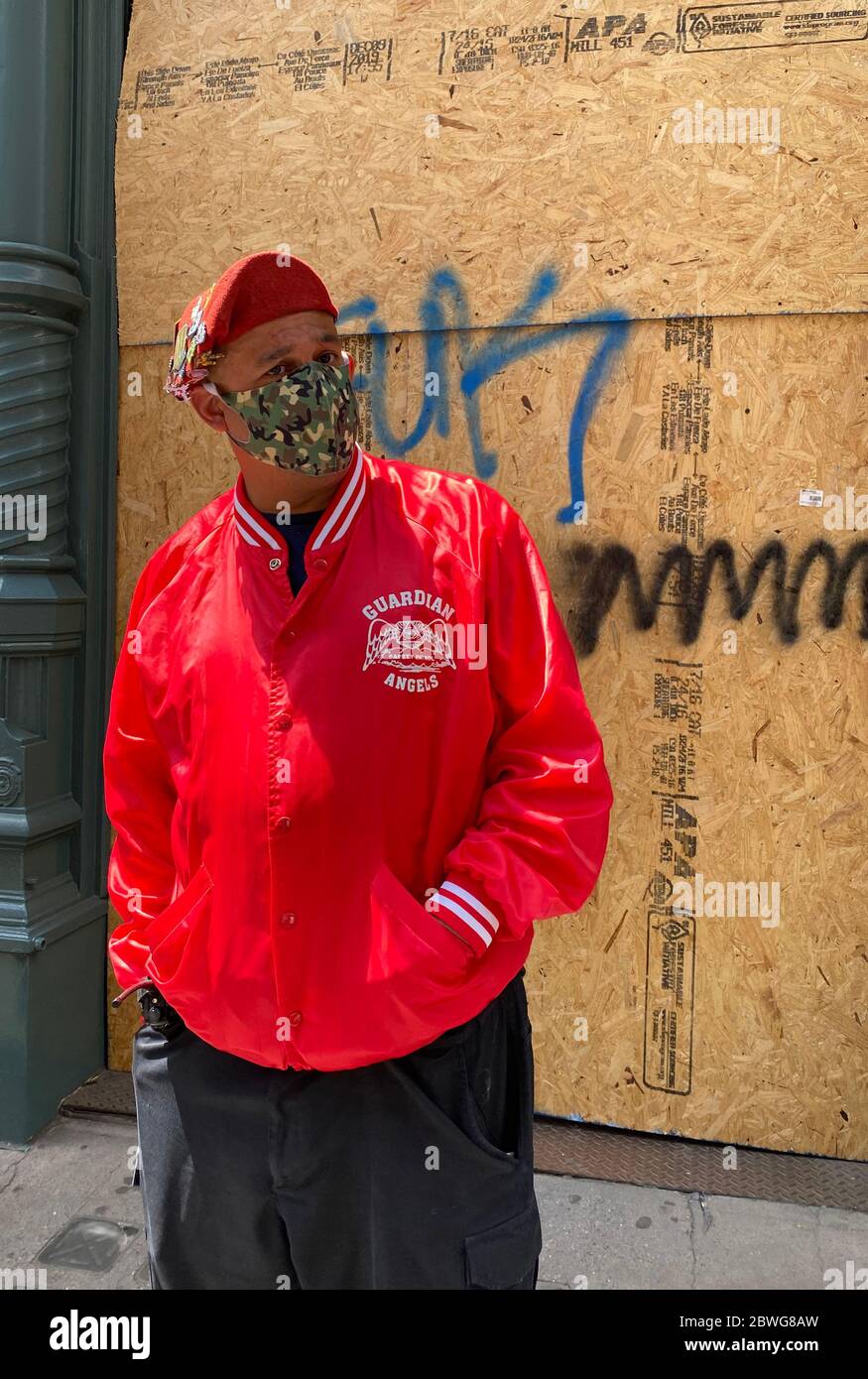 Ne York, NY, USA. 1st June, 2020. Guardian Angles stand guard in SoHo ...