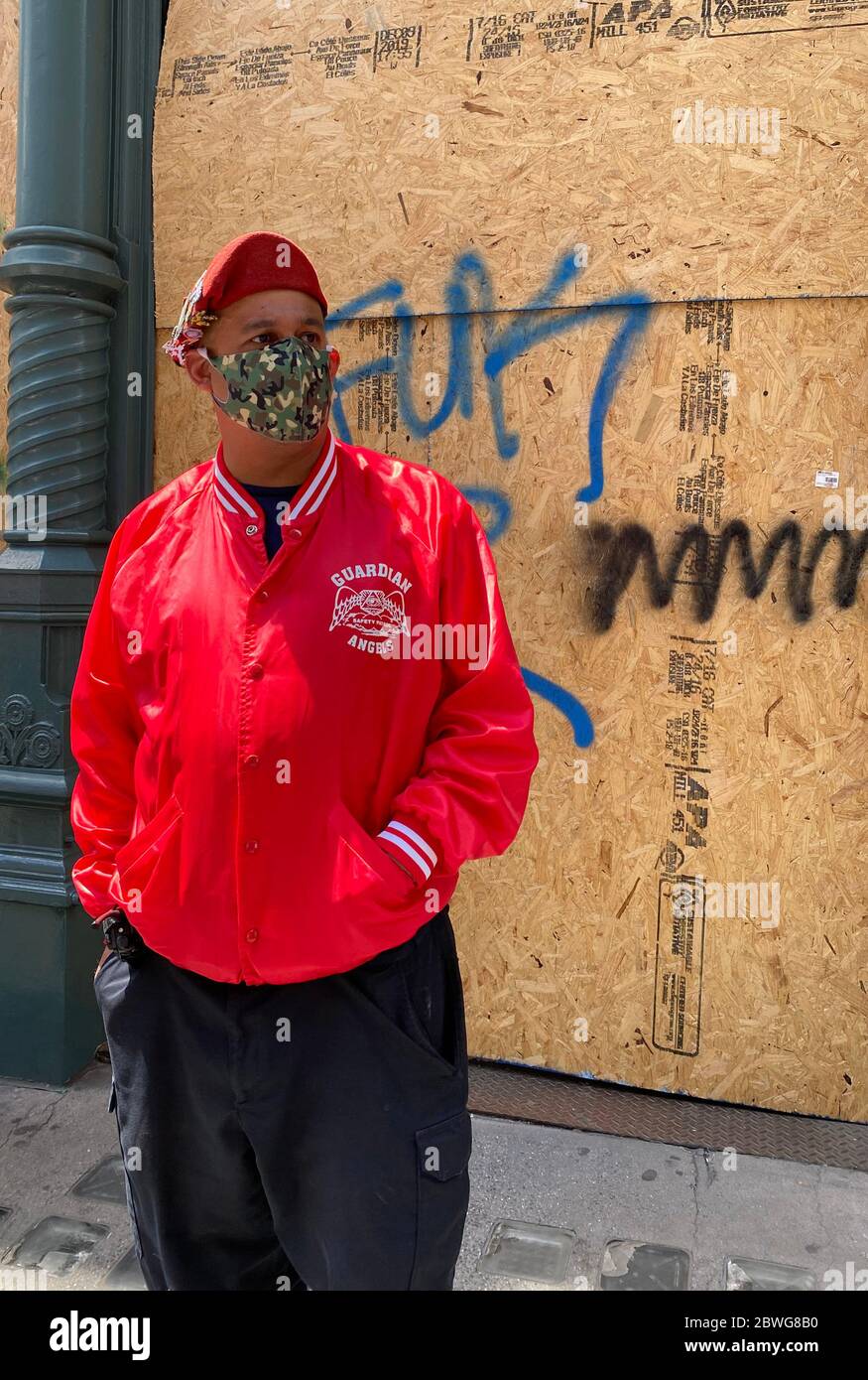 Ne York, NY, USA. 1st June, 2020. Guardian Angles stand guard in SoHo ...
