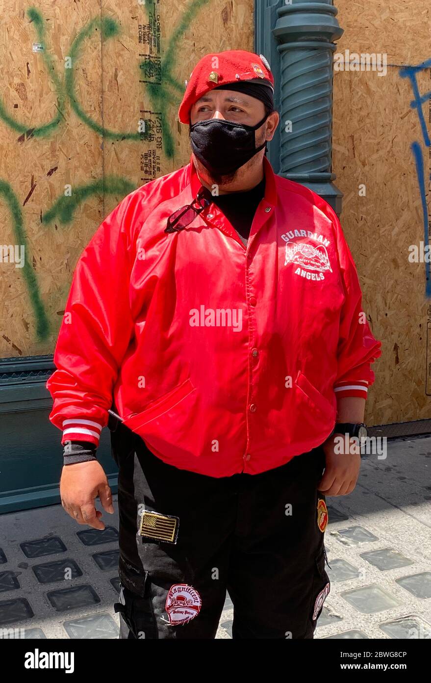 Ne York, NY, USA. 1st June, 2020. Guardian Angles stand guard in SoHo ...