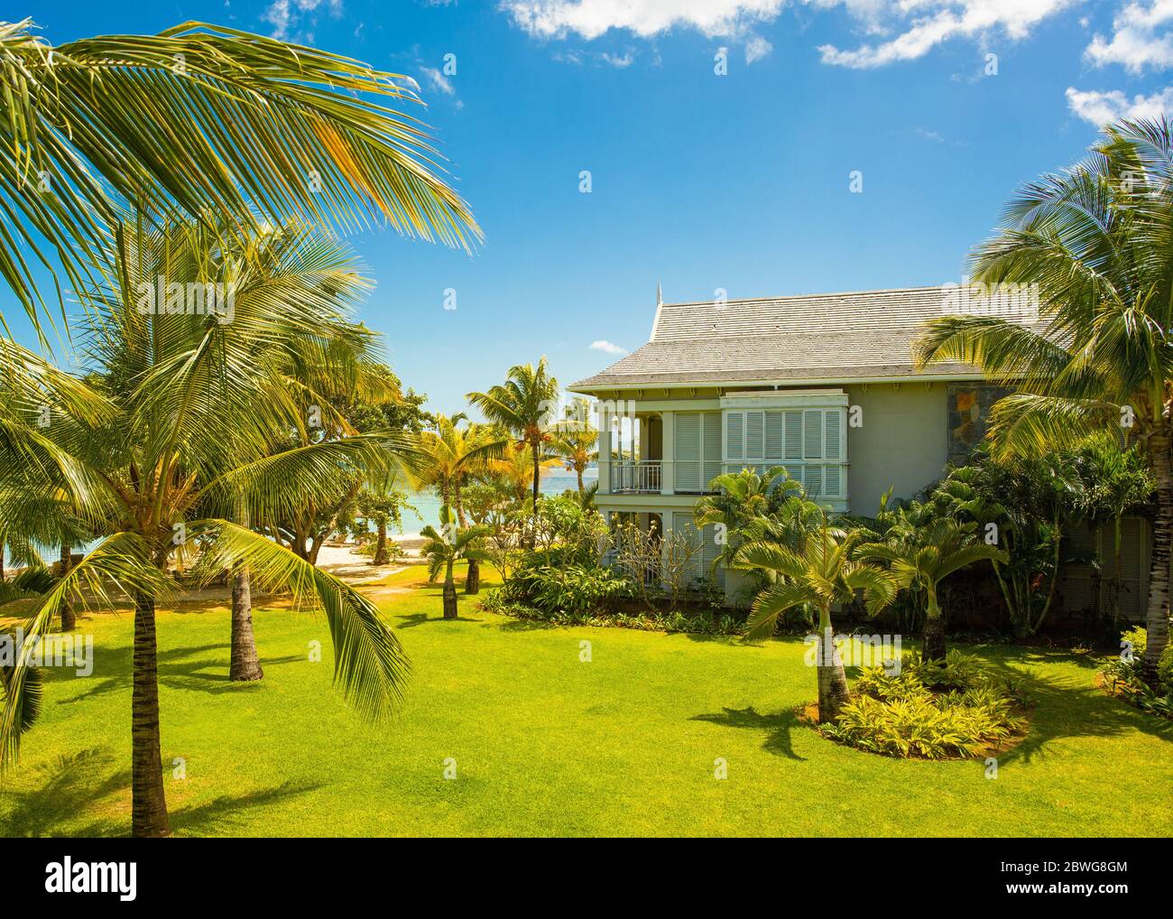 Beautiful landscape with colonial buildings standing in a tropical ...