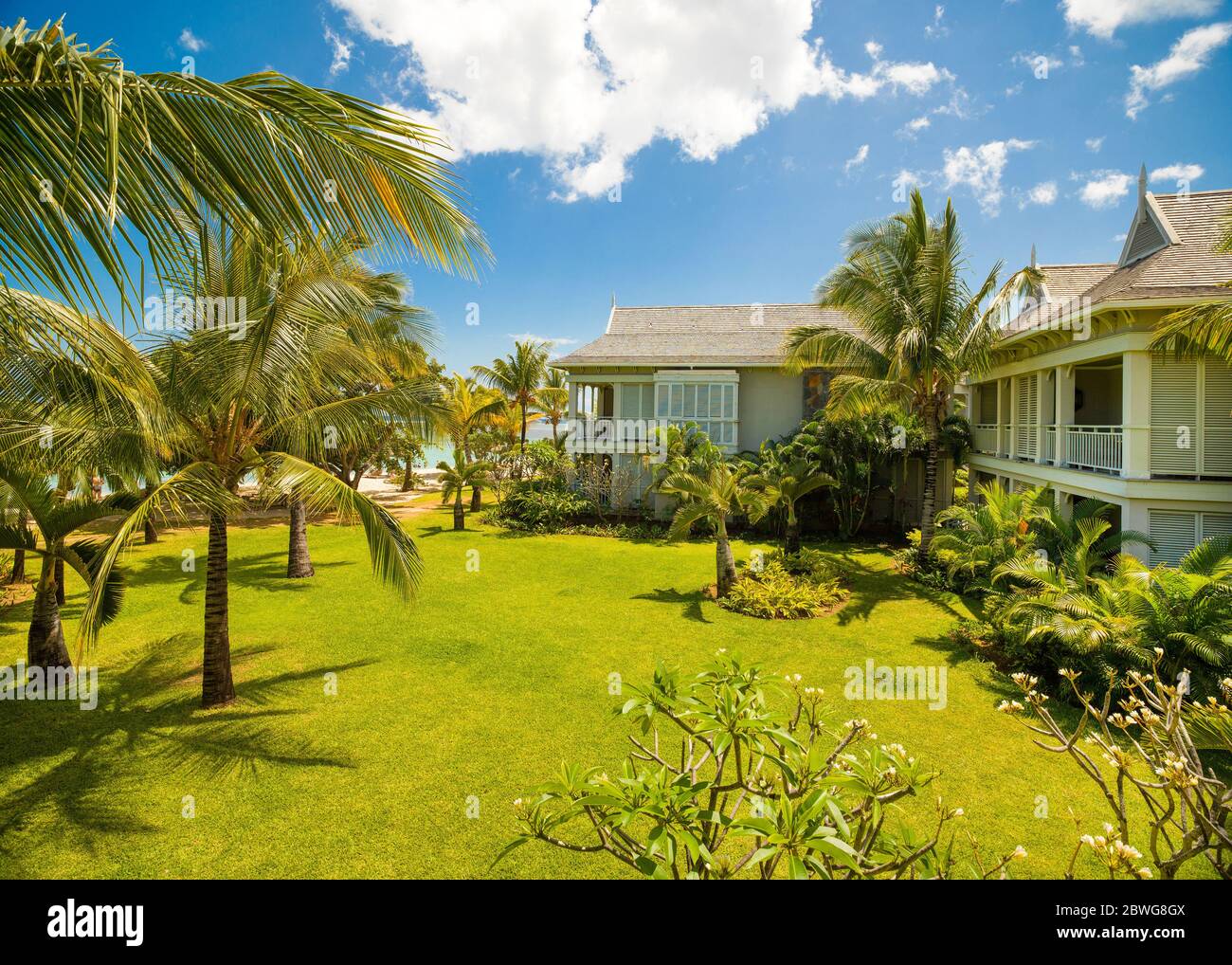 Beautiful landscape with colonial buildings standing in a tropical ...