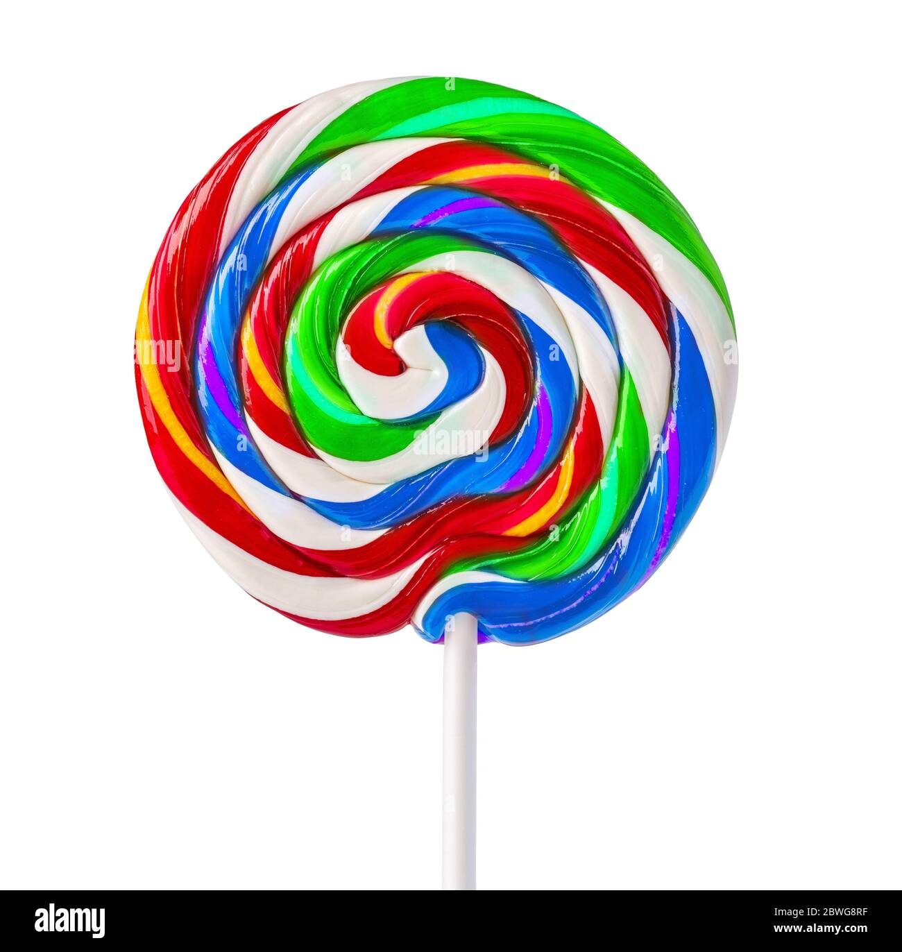Colorful rainbow lollipop swirl on white stick isolated on white ...