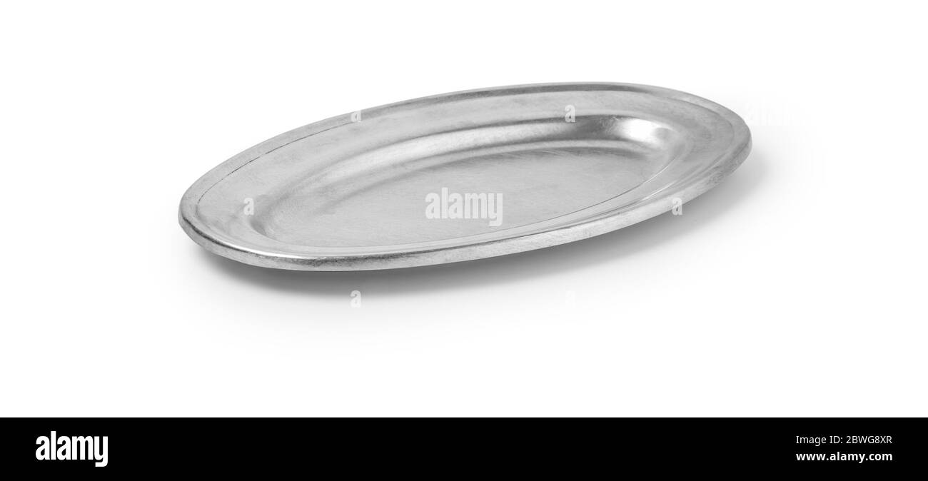 empty silver tray isolated on white background with clipping path Stock ...