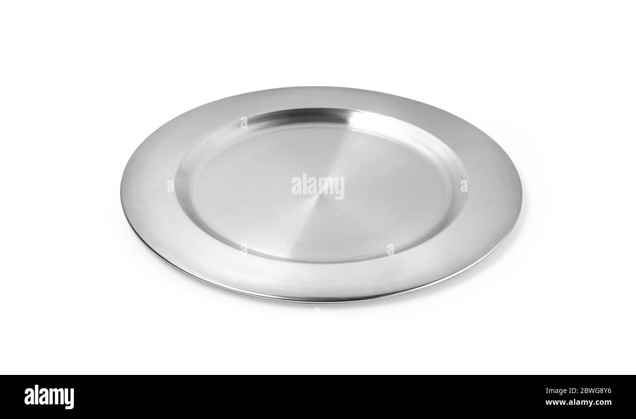 empty silver tray isolated on white background with clipping path Stock ...