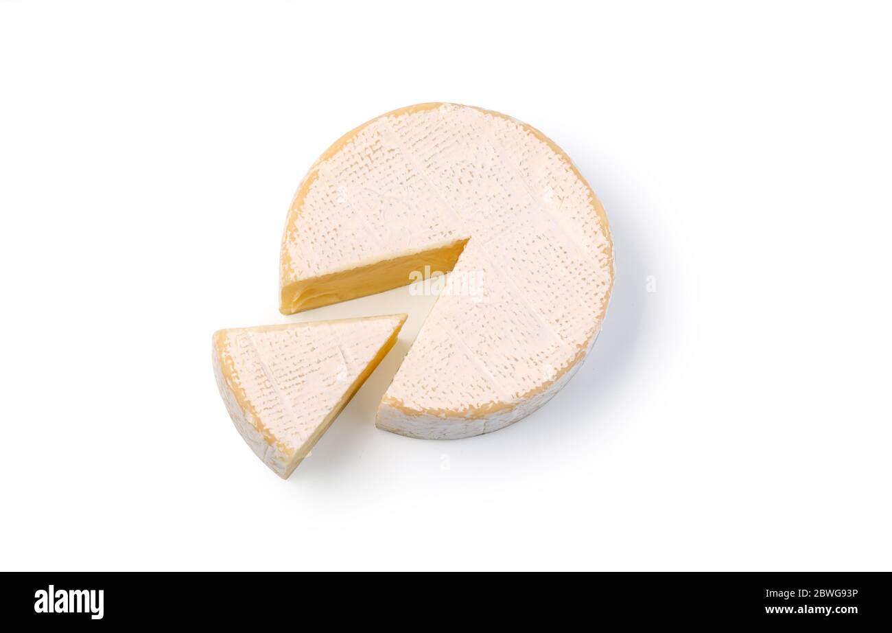 Brie cheese with cut slice isolated on a white background with clipping ...