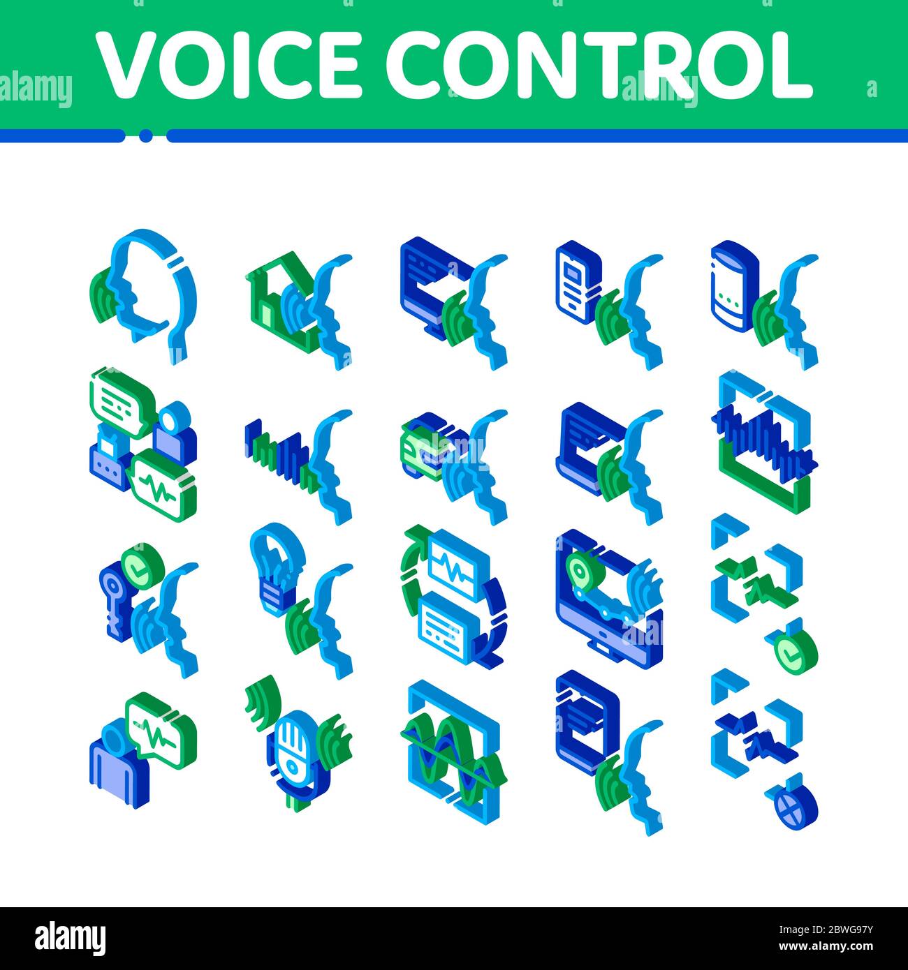 Voice Control Isometric Elements Icons Set Vector Stock Vector Image ...