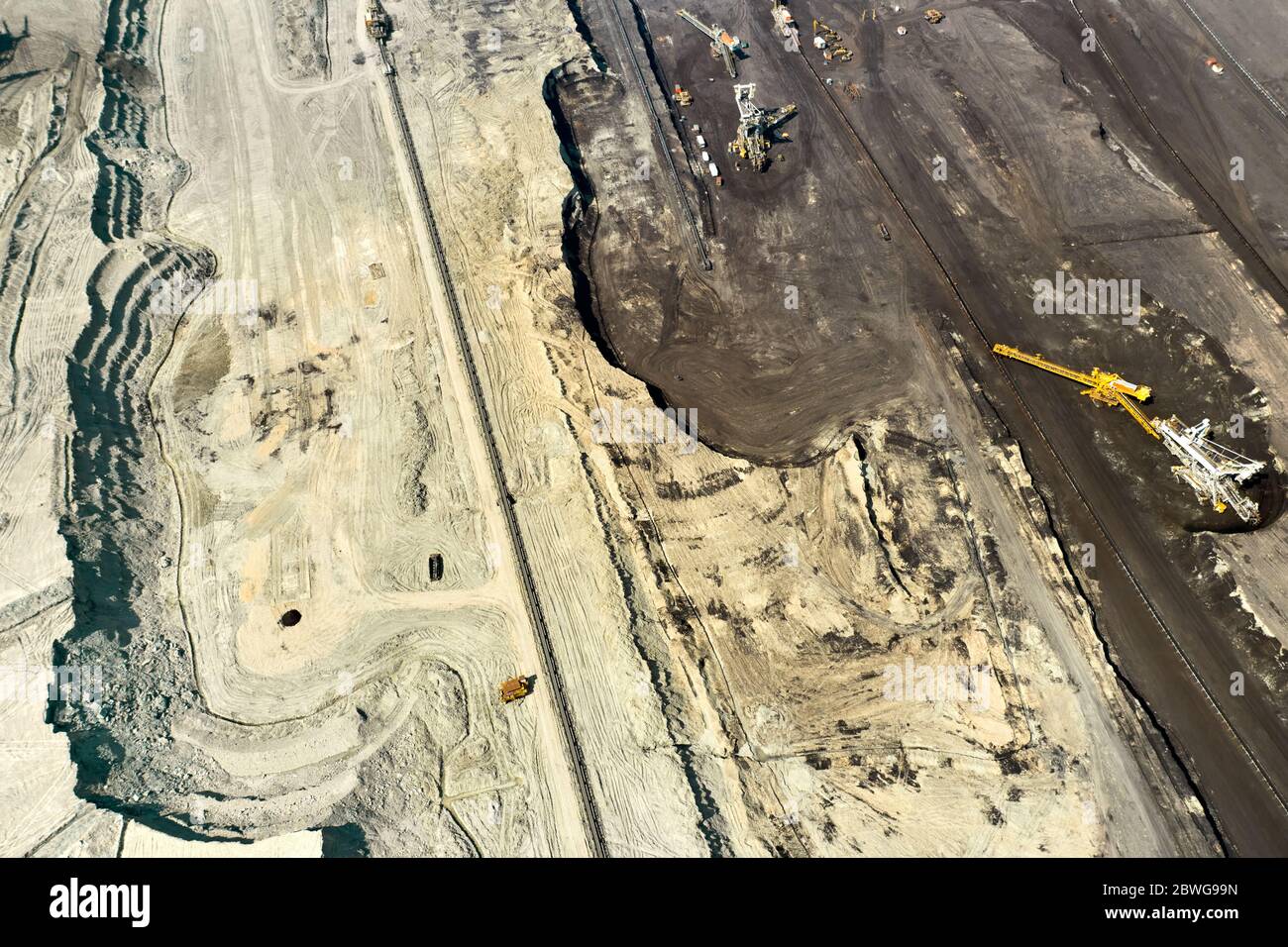 Aerial view of coal mining with bucket wheel excavator. Top view of a ...