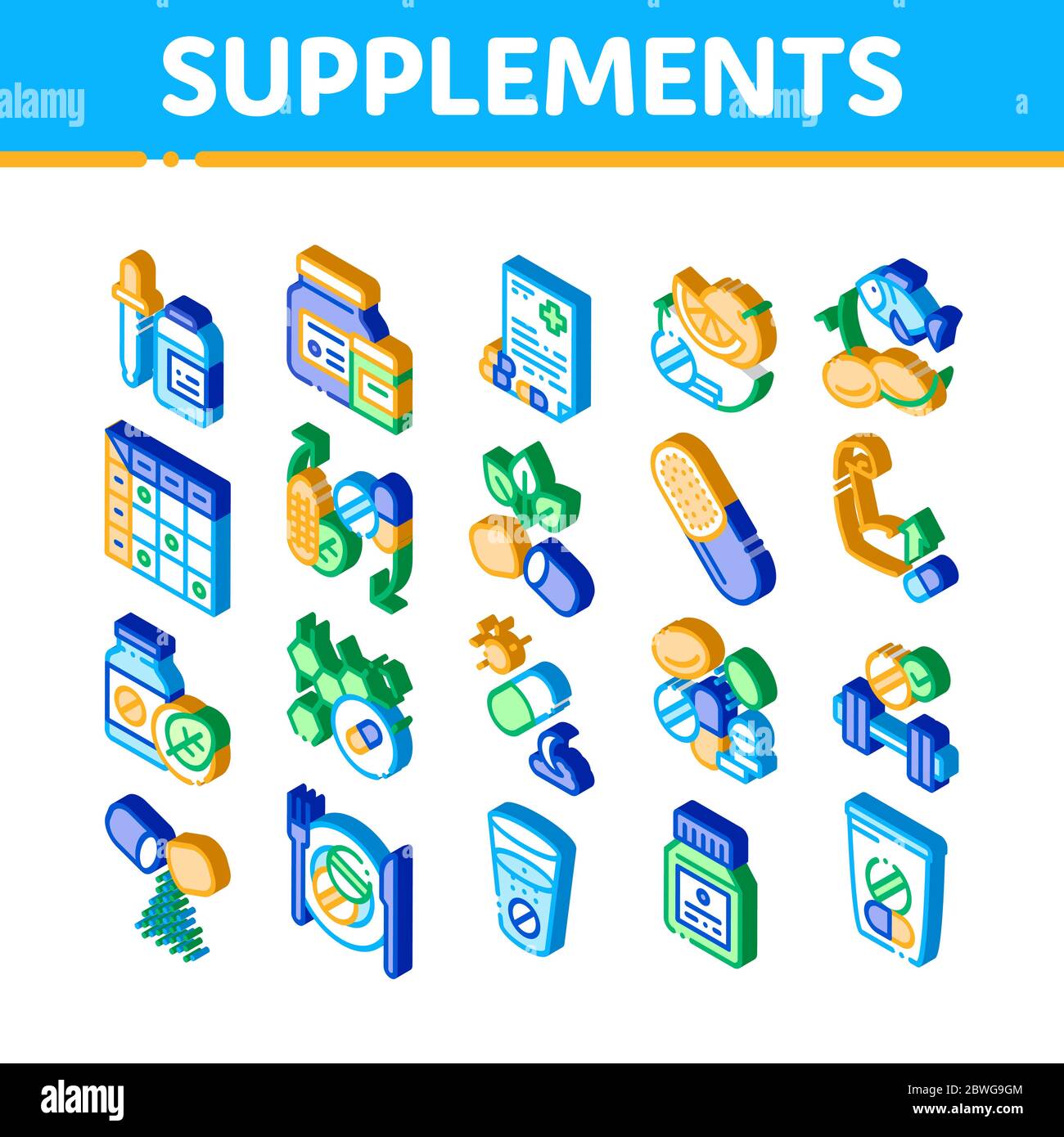 Supplements Isometric Elements Icons Set Vector Stock Vector Image ...
