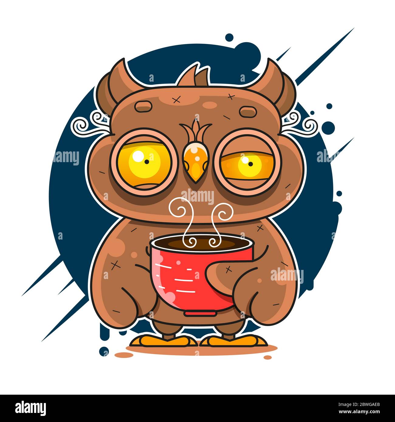Owl Drinking Coffee And Can't Sleep Vector Flat Style Illustration ...