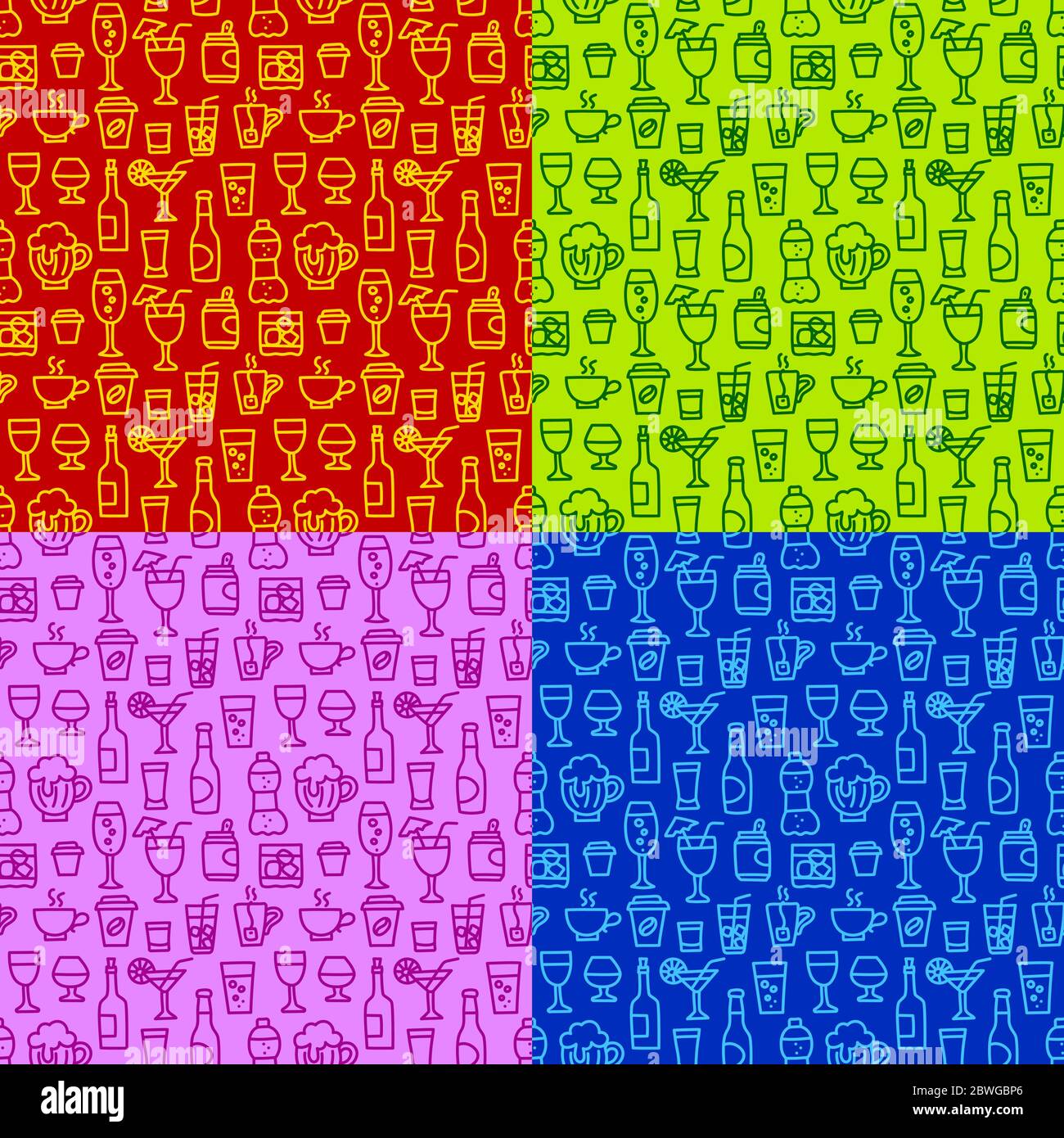 illustration of the alcohol drinks and beverages seamless colorful ...