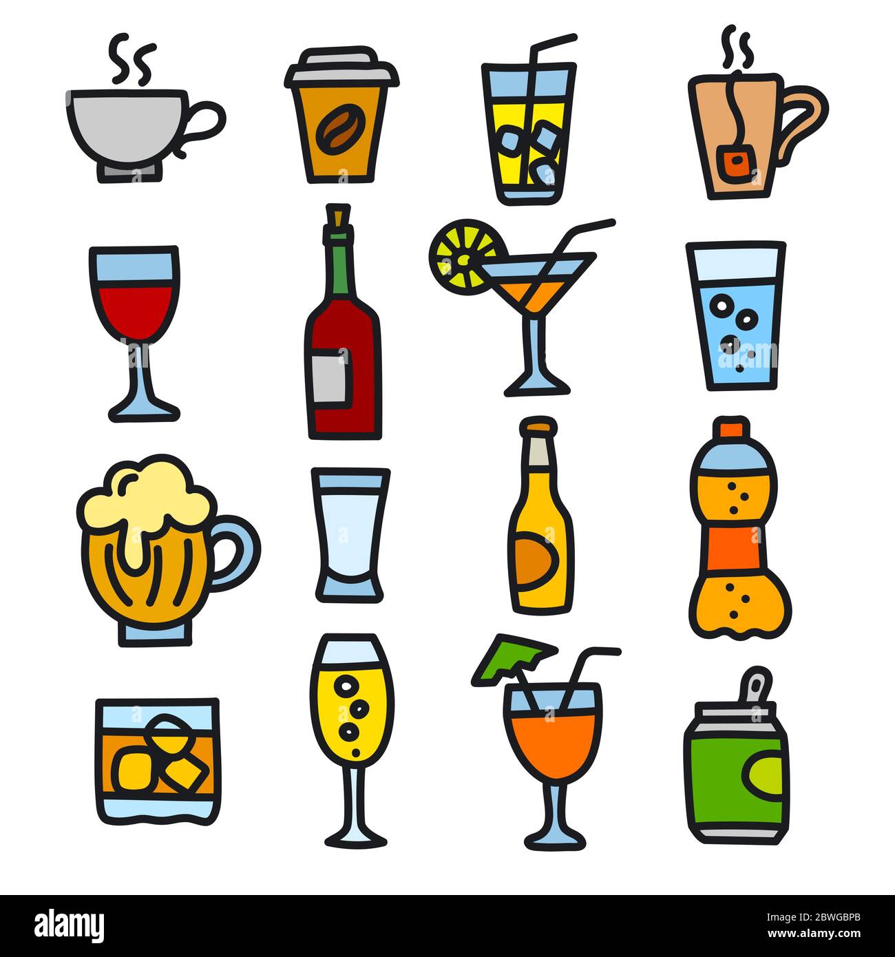 illustration of the alcohol drinks and beverages icons set Stock Vector ...