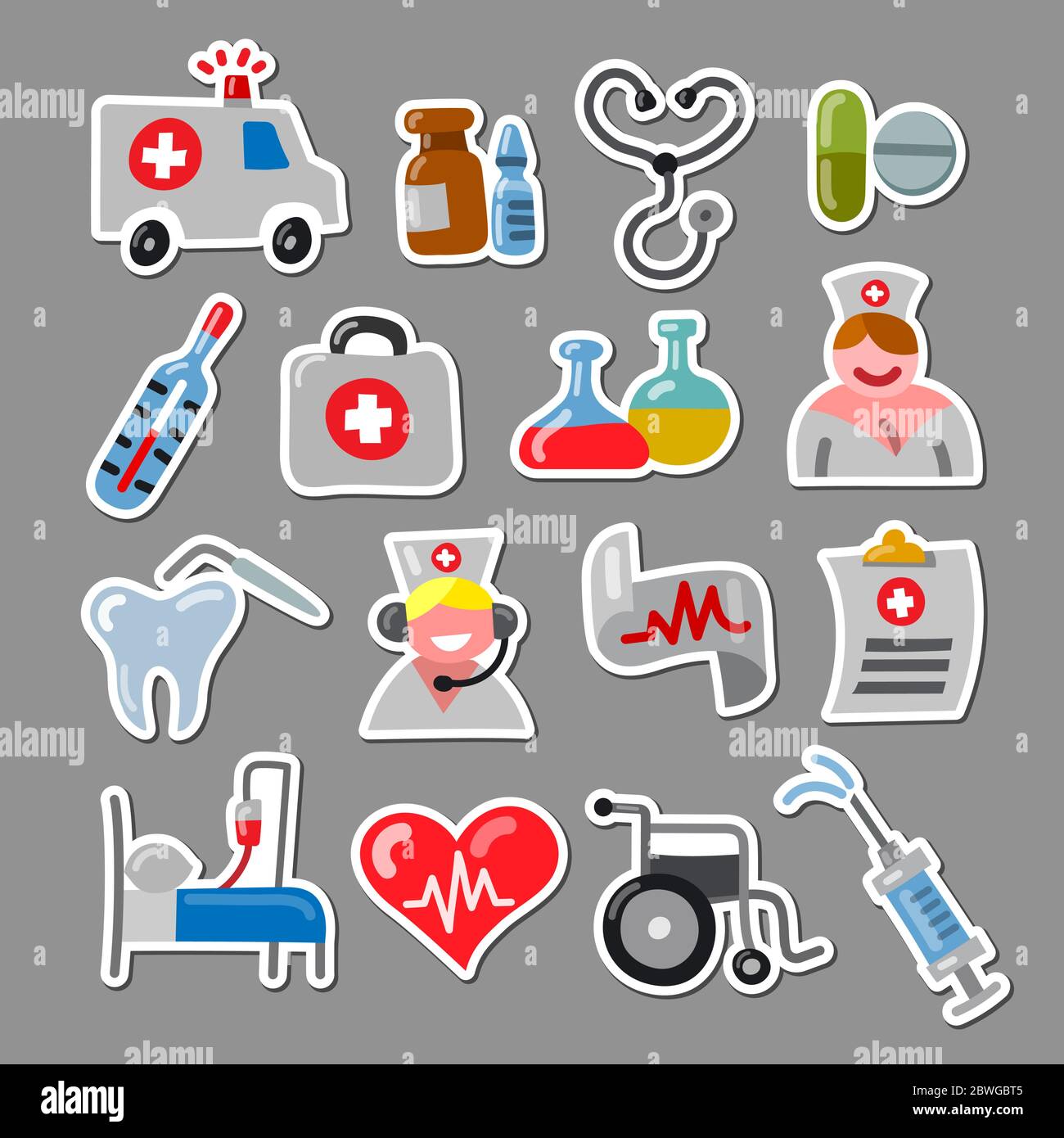 illustration set of cartoon colorful medicine stickers and badges Stock ...