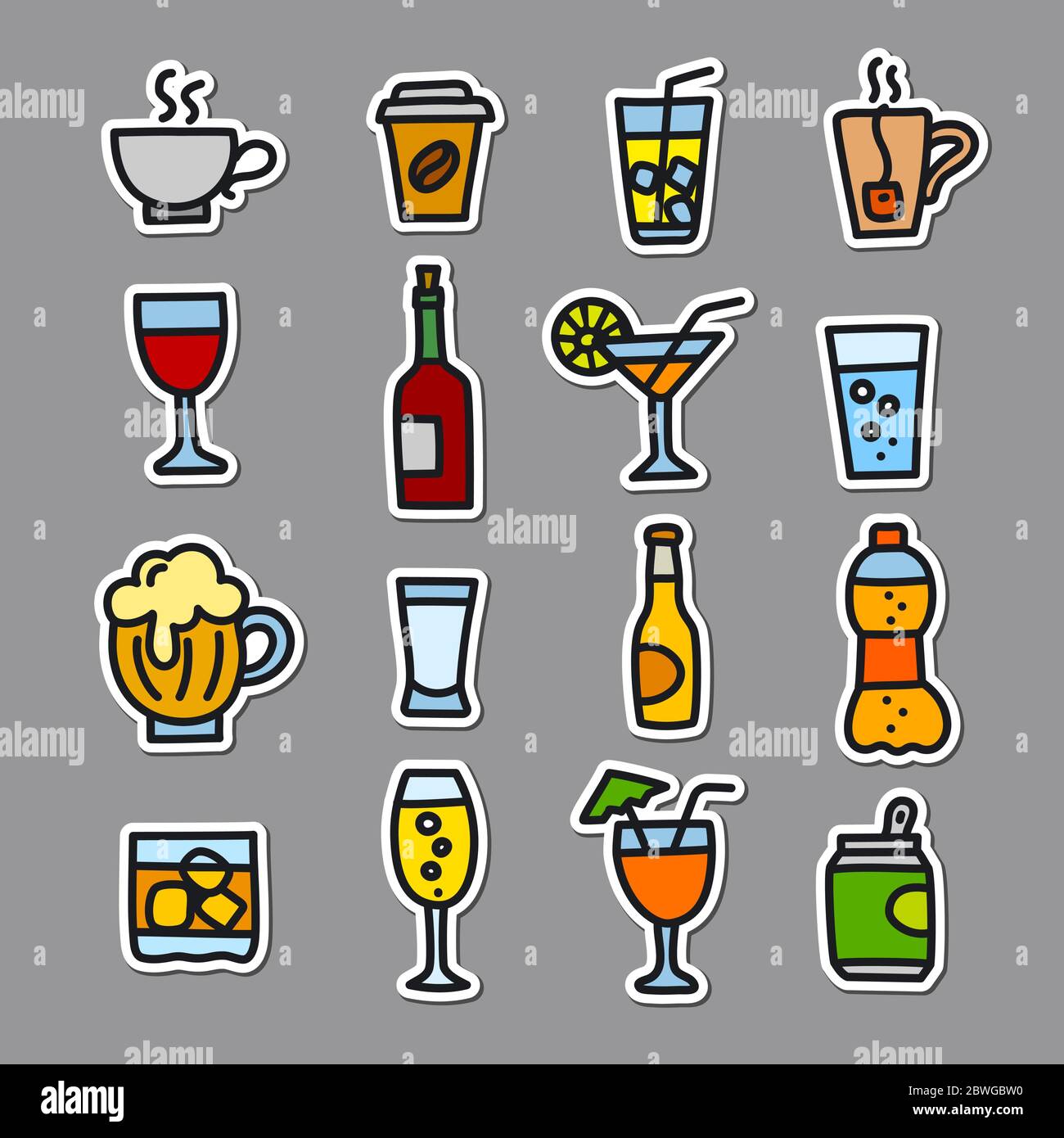 illustration of the alcohol drinks and beverages stickers and tags set ...