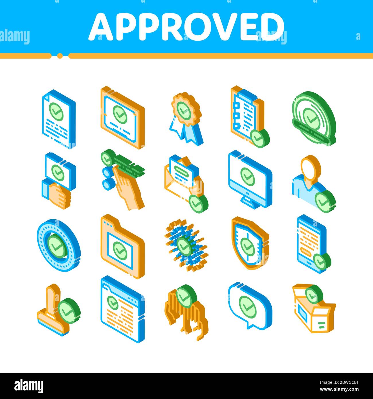 Approved Isometric Icons Set Vector Stock Vector Image & Art - Alamy