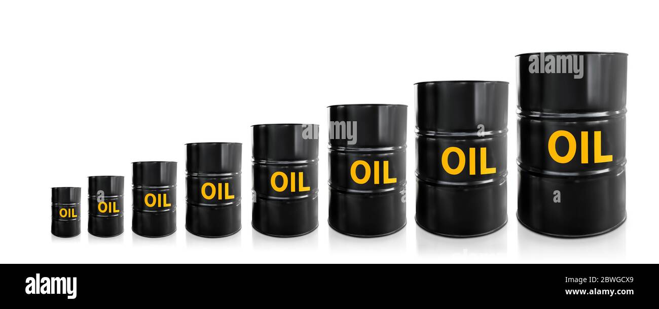 Metal oil barrels. Oil, gas and petroleum industry and manufacturing ...