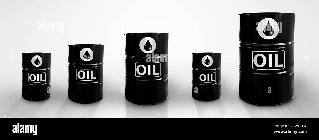 Metal oil barrels. Oil, gas and petroleum industry and manufacturing ...
