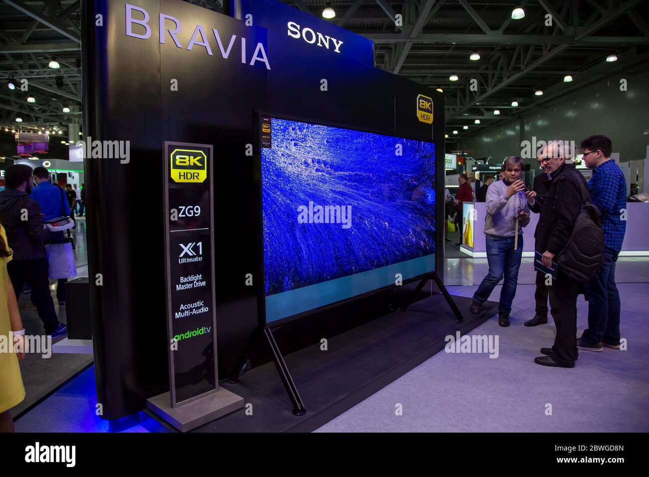 Moscow, Russia - October 04, 2019: first 8k TV set Sony bravia ZG9 ...