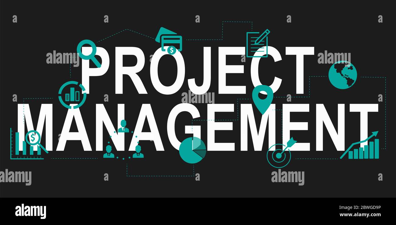 Project management white written on black background Stock Photo - Alamy