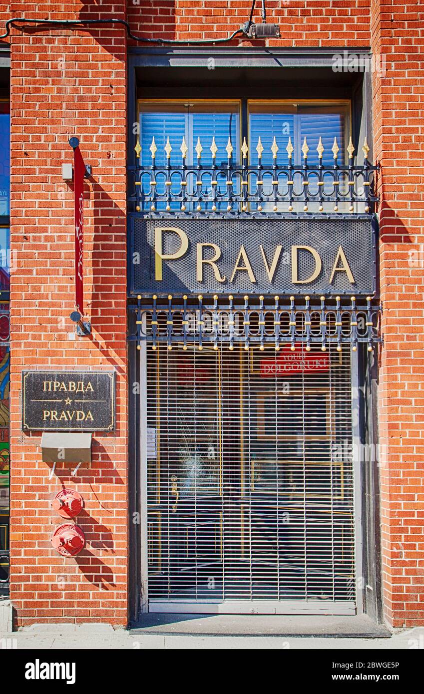 TORONTO - APRIL 08, 2020: Russian store Pravda at Wellington street in ...