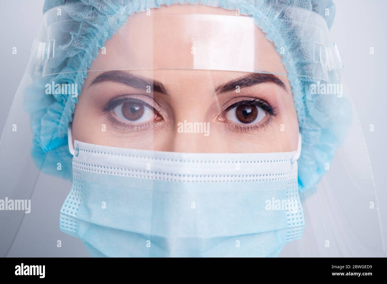 Closeup photo of serious infection disease doctor lady face surgery ...