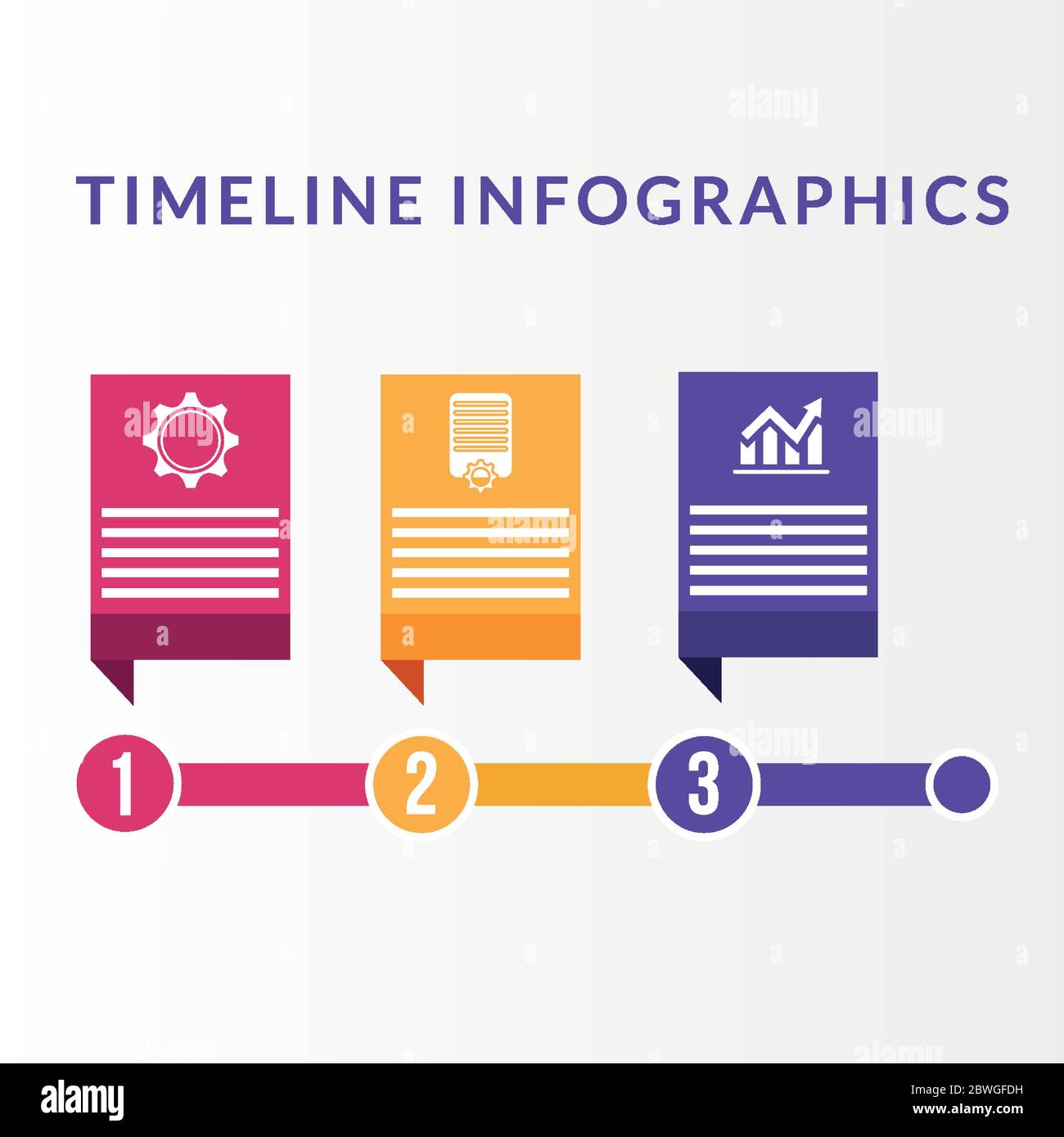 Timeline Infographics with gear document and bars chart icons vector ...
