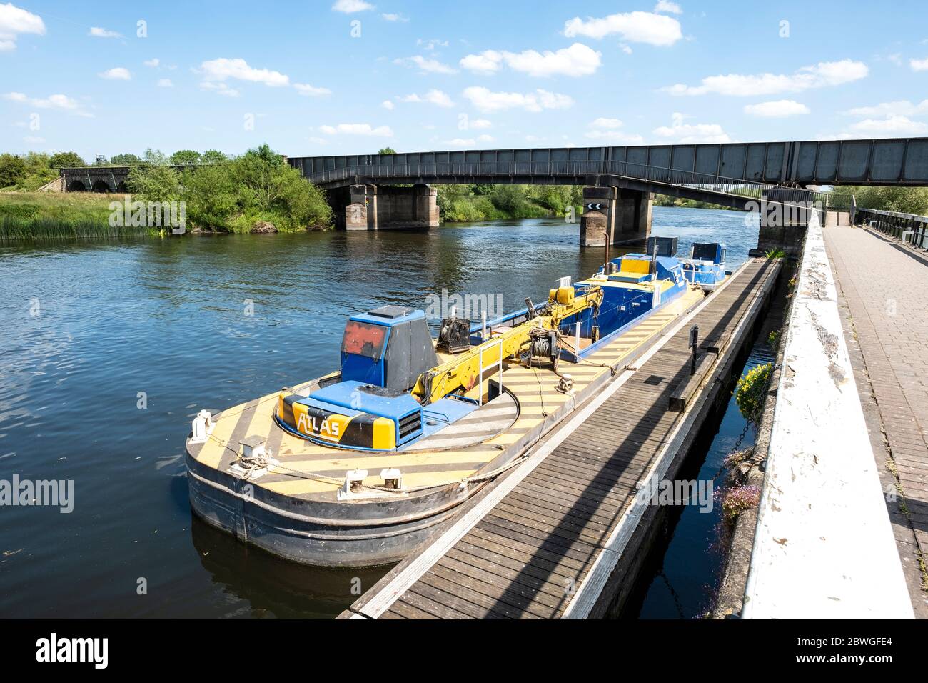 River barge dredger moored Stock Photo - Alamy