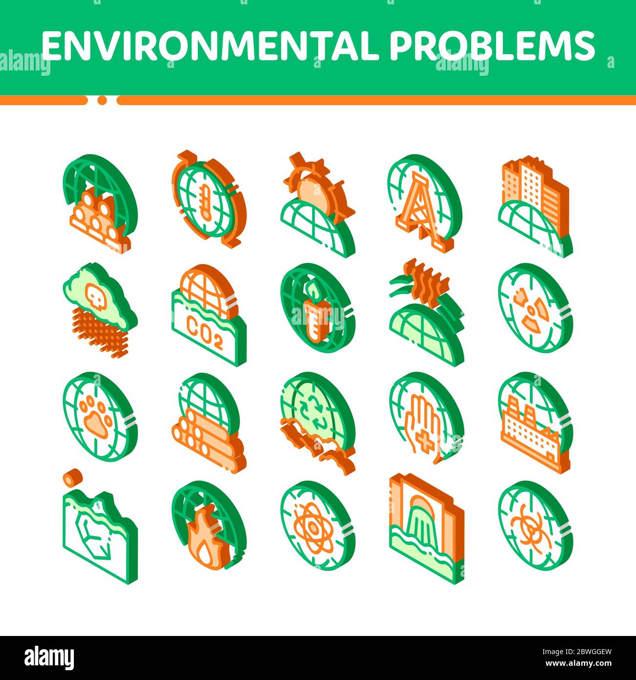 Environmental Problems Vector Isometric Icons Set Stock Vector Image ...