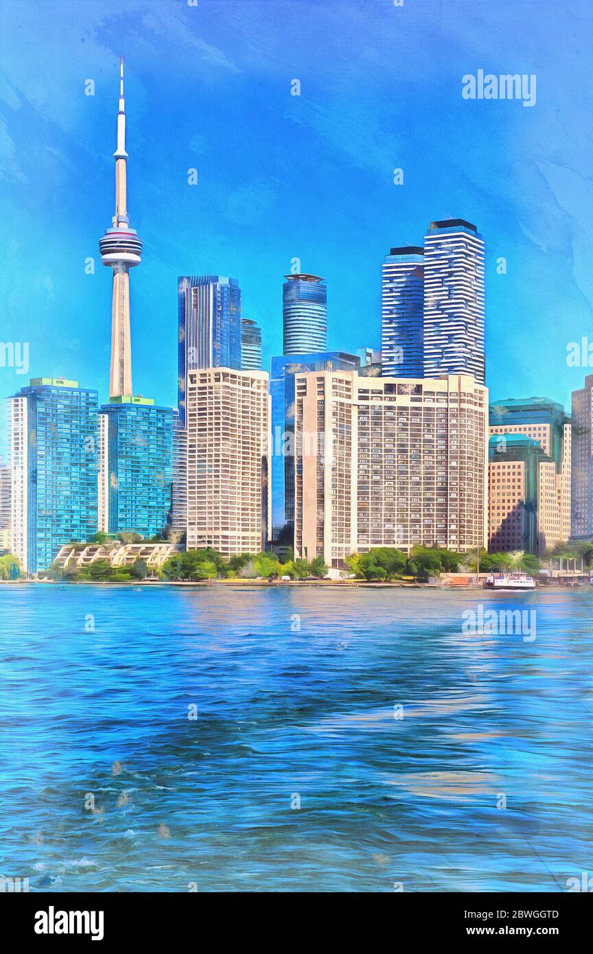 Cityscape of Toronto downtown colorful painting, Ontario, Canada Stock ...