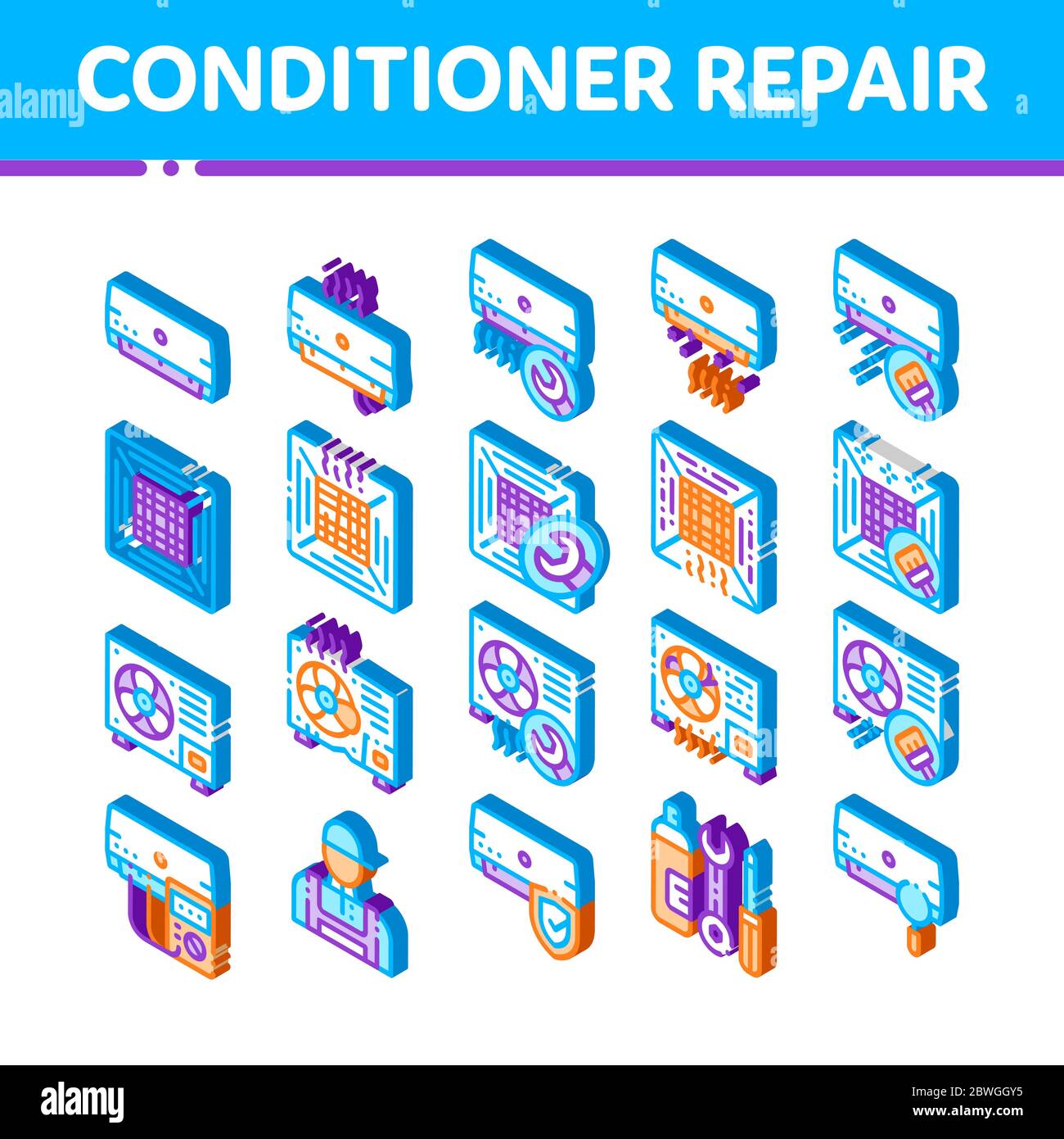 Conditioner Repair Vector Isometric Icons Set Stock Vector Image & Art ...