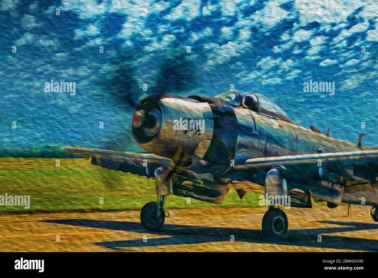 Second World War military aircraft taking off from runway at the ...