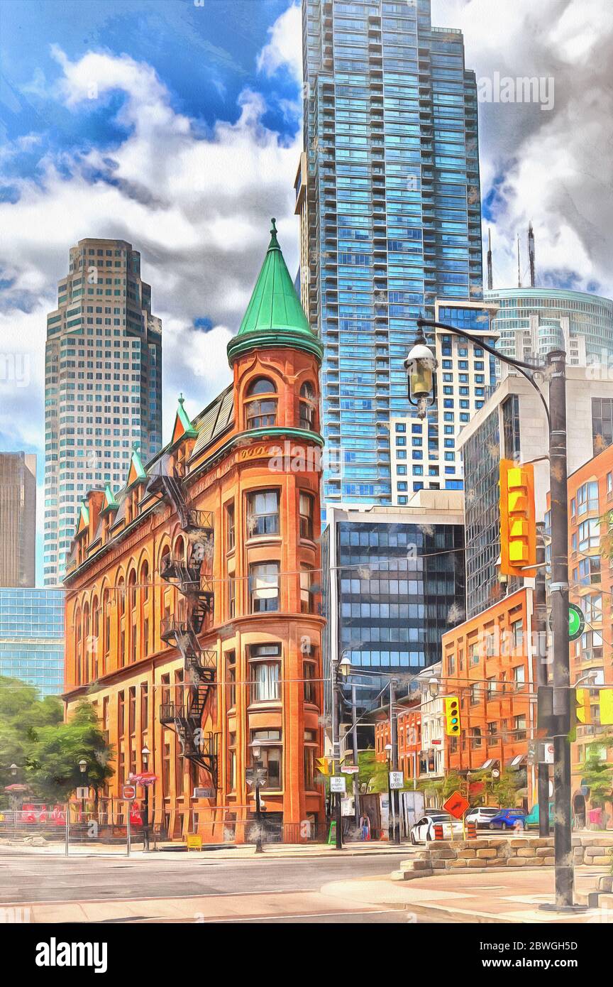 Gooderham Building colorful painting, 1892, Toronto, Ontario, Canada ...