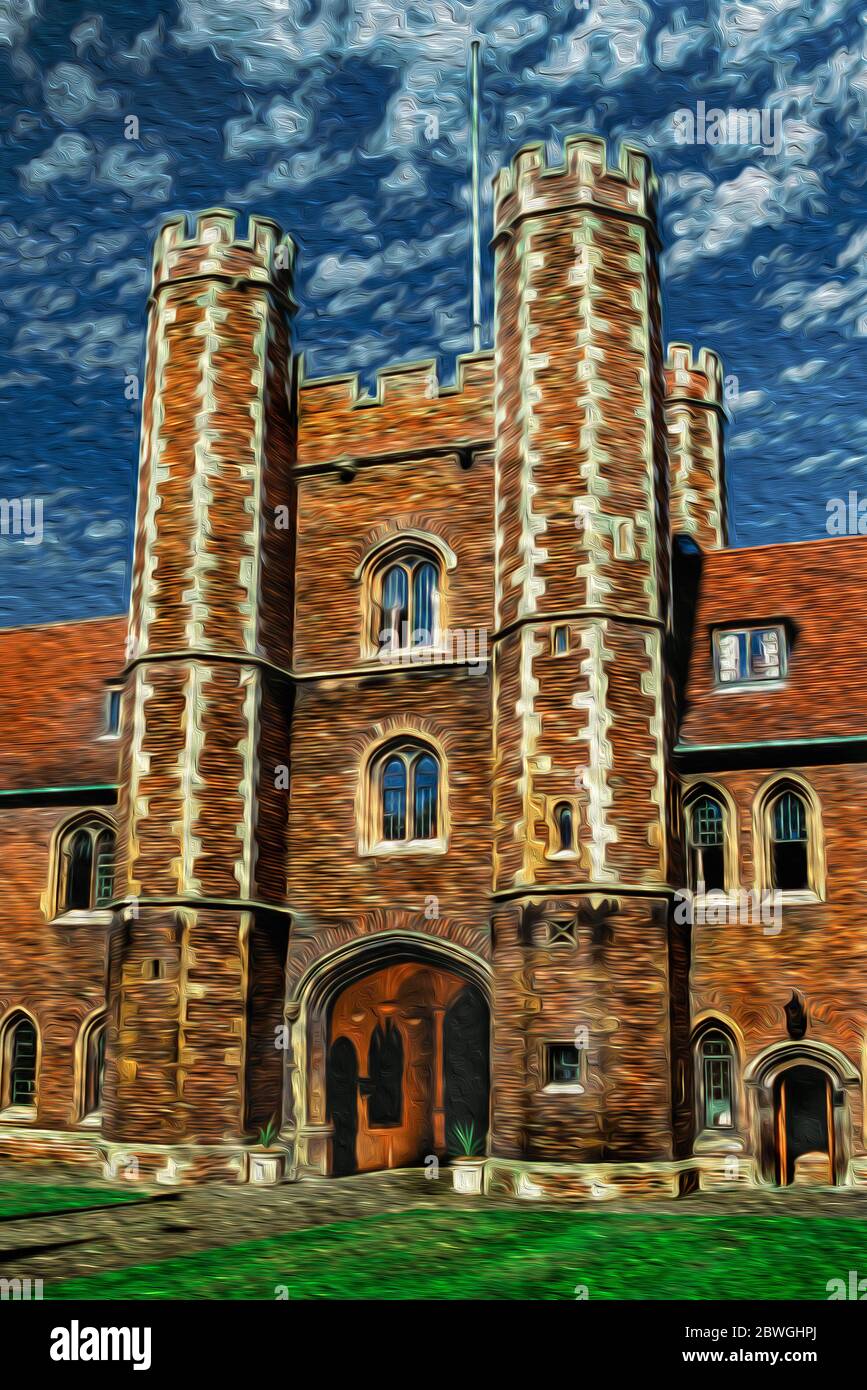 Gothic facade with passageway and towers from Queens College of ...