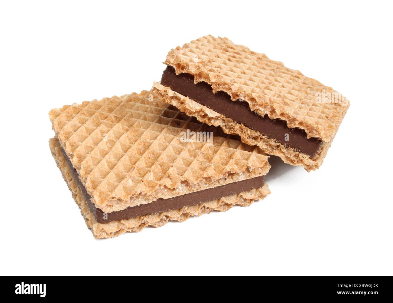 Two chocolate wafers isolated on white background.Cocoa filled Sandwich ...