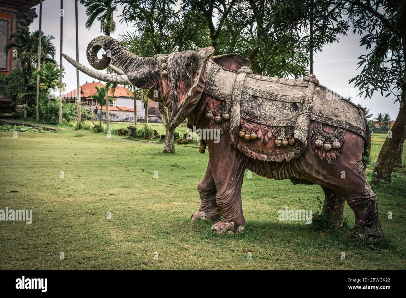 BALI, INDONESIA - JANUARY 12, 2018: Stone elephant statue on territory ...