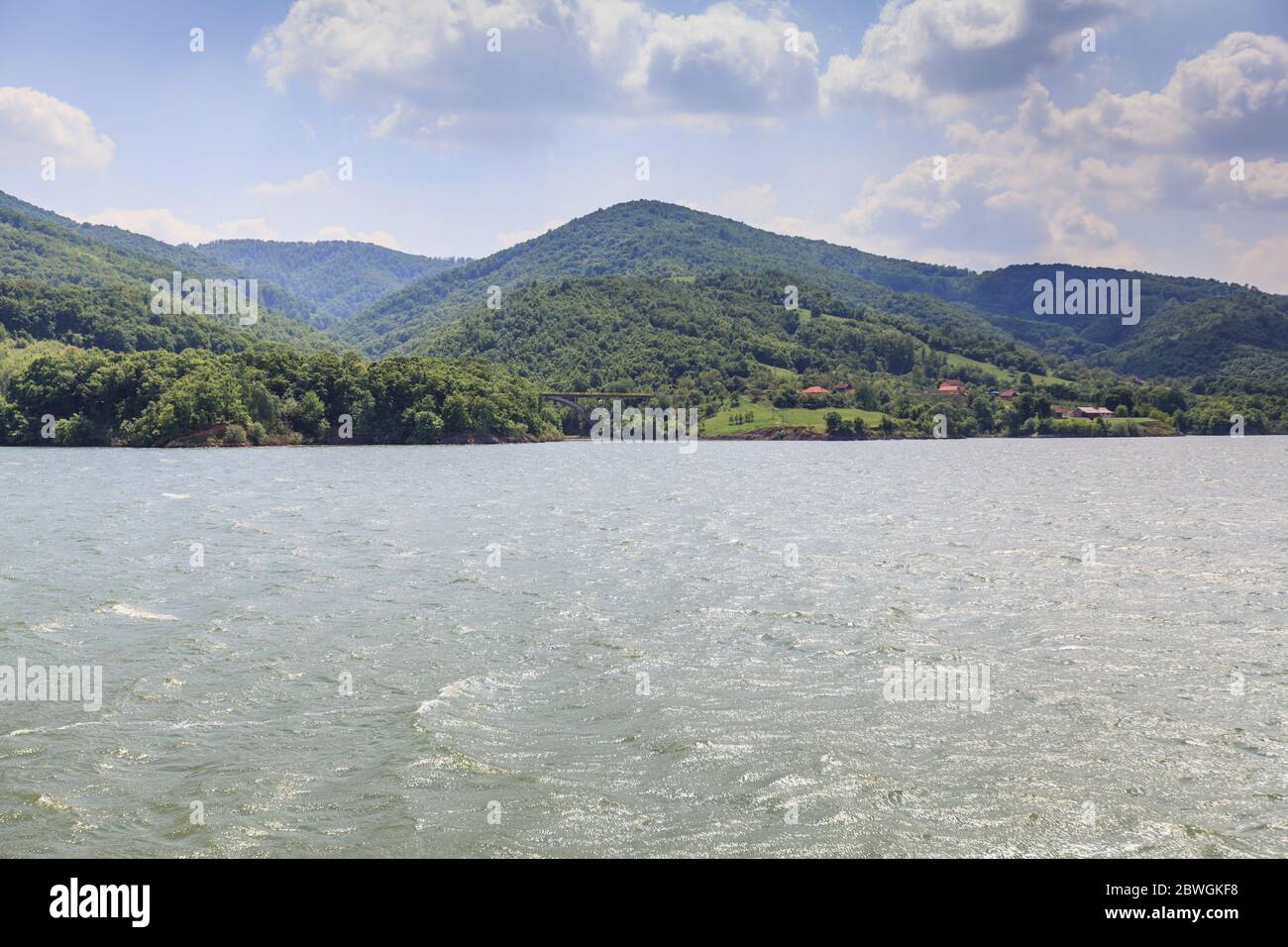 Danube river nature landscape with hills and green forest in the ...